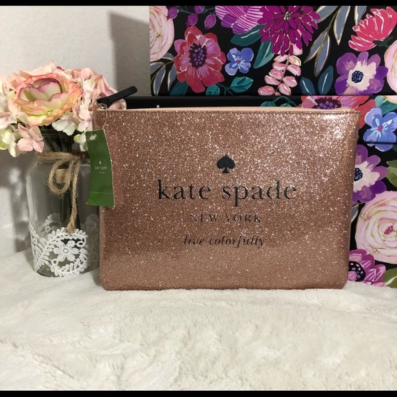 kate spade | Bags | Kate Spade Rose Gold Glitter Pouch | Poshmark